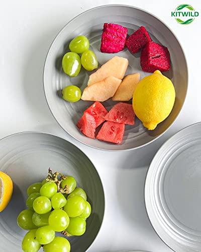 KITWILD Wheat Straw Plates, Unbreakable Dinner Plates, Lightweight Plastic Plates Reusable Plates Set, BPA free, Dishwasher & Microwave Safe, Perfect for Dinner Dishes (4 Pack, Gray)