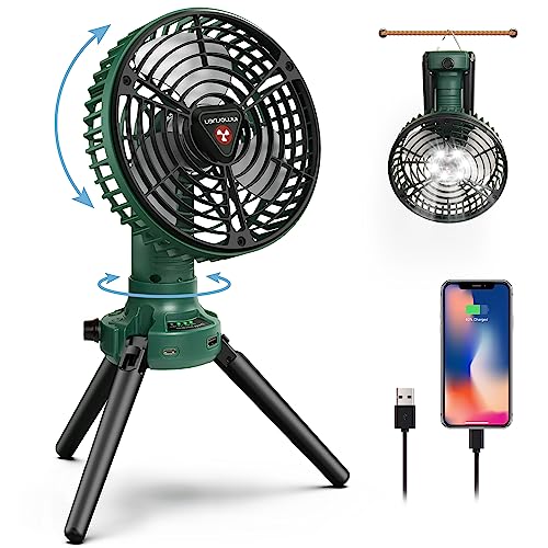 SISMEL Portable Camping Fan with Light, 10400mAh Rechargeable Battery Operated Fan, Stepless Speed and Small Quiet Outdoor Tent Fan, USB Oscillating Fan for Bedroom Bedside, Camp Tents, Office Desk