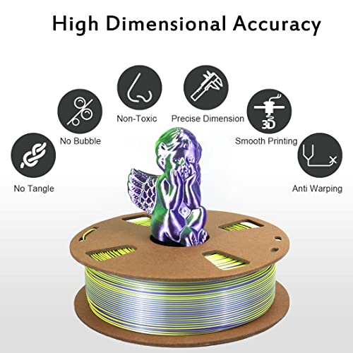 DD Silk PLA Filament Multicolor, 3D Printer Filament Two-Color PLA Filament 1.75mm +/- 0.03mm Bicolor Change 3D Printing Filament Spool/3.52lbs Silk Dichromatic 3D PLA Consumables Fit Most FDM Printer