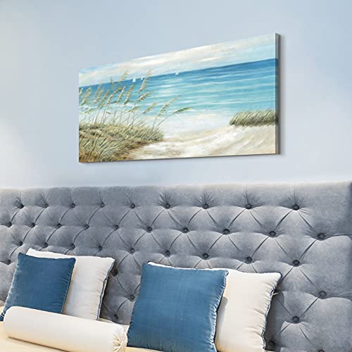 Coastal Picture Beach Wall Art: Abstract Seascape Path Painting Large Sea Scene Artwork Elegant Blue Ocean Nature Prints Seaside Photo for Bedroom Bathroom Office Living Room