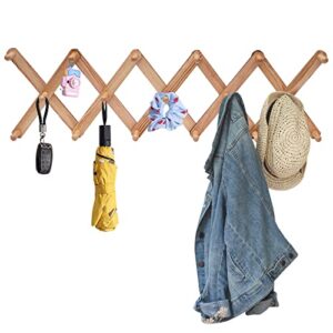 monipa wooden expandable coat rack - wall mounted accordion style multi-purpose closet hook for hanging hats, caps, mugs, coats