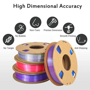 DD Silk PLA Filament Multicolor, 3D Printer Filament Two-Color PLA Filament 1.75mm Bicolor Change 3D Printing Filament 250g*4 Set/3.52lbs Silk Dichromatic 3D PLA Consumables Fit Most FDM Printer