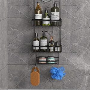 Elbourn Shower Caddy Over Shower Head, Bathroom Hanging Shower Organizer with Hooks, SUS201 Stainless Steel Shower Storage Rack 3 Shelves for Shampoo, Soap and Razor - Black