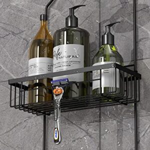 Elbourn Shower Caddy Over Shower Head, Bathroom Hanging Shower Organizer with Hooks, SUS201 Stainless Steel Shower Storage Rack 3 Shelves for Shampoo, Soap and Razor - Black