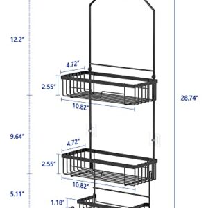 Elbourn Shower Caddy Over Shower Head, Bathroom Hanging Shower Organizer with Hooks, SUS201 Stainless Steel Shower Storage Rack 3 Shelves for Shampoo, Soap and Razor - Black