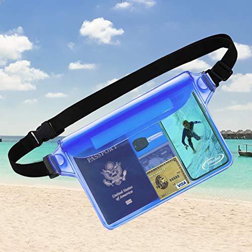 AiRunTech Waterproof Pouch | Way to Keep Your Phone and Valuables Safe and Dry | for Boating Swimming Snorkeling Kayaking Beach Pool (2 Phone Cases(Green + Black) + 2 Fanny Packs(Black + Blue)