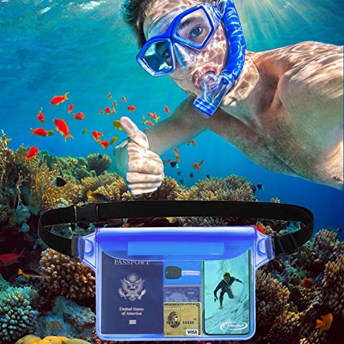 AiRunTech Waterproof Pouch | Way to Keep Your Phone and Valuables Safe and Dry | for Boating Swimming Snorkeling Kayaking Beach Pool (2 Phone Cases(Green + Black) + 2 Fanny Packs(Black + Blue)