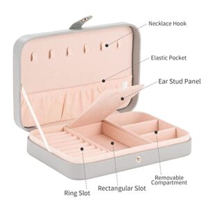 Smileshe Jewelry Box for Women Girls, PU Leather Small Travel Organizer Case, Portable Display Storage Holder Boxes for Rings Earrings Necklaces Bracelets