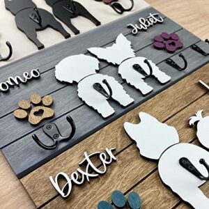 HiPeep Dog Leash Holders for Wall Personalized Key Hooks Hangers for Dog Organization/Storage/Room Decorative Wall-Mounted for Entrance/Hall/Farmhouse with Dog Name+100 Breeds Silhouette