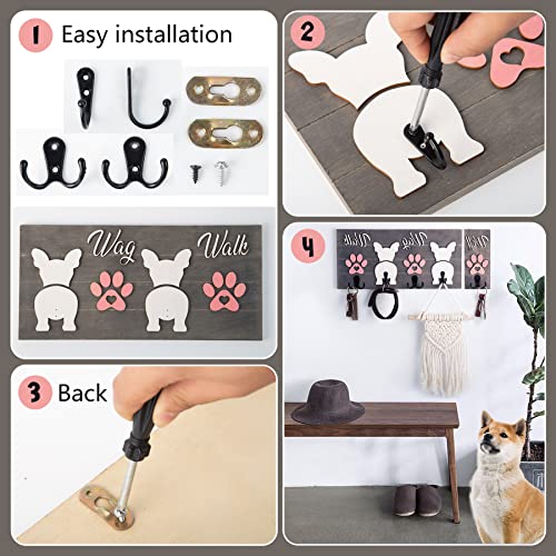 HiPeep Dog Leash Holders for Wall Personalized Key Hooks Hangers for Dog Organization/Storage/Room Decorative Wall-Mounted for Entrance/Hall/Farmhouse with Dog Name+100 Breeds Silhouette