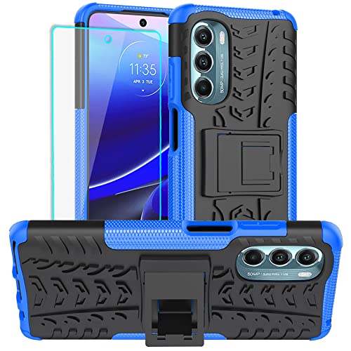 Yiakeng for Moto G Stylus 5G 2022 Case, Motorola G Stylus 5G 2022 Case with HD Screen Protector, Shockproof Silicone Protective with Kickstand Hard Phone Cover for Moto G Stylus 5G 2022 (Blue)