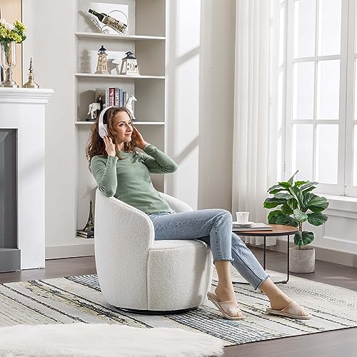 Antetek Swivel Barrel Chair, Round Accent Sofa, Club 360 Degree Modern Leisure Arm Chair for Nursery, Living Room, Hotel, Bedroom, Office, Lounge, Ivory Teddy