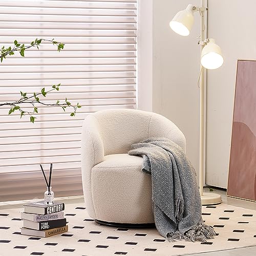 Antetek Swivel Barrel Chair, Round Accent Sofa, Club 360 Degree Modern Leisure Arm Chair for Nursery, Living Room, Hotel, Bedroom, Office, Lounge, Ivory Teddy