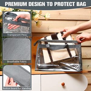 15 Pieces Dust Cover Organizer Bags for Handbags, 3 Sizes Clear Handbag Storage Bag Purse Storage with Zipper and Handles Dust Bags for Purses Handbags Closet, 5 Each Size (Gray)