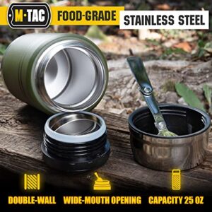 M-Tac Thermo Food Jar for Hot or Cold Food 25 oz - Stainless Steel Leakproof Vacuum Insulated Bottle with Foldable Spoon (25oz, Olive with Spoon/Fork)