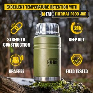 M-Tac Thermo Food Jar for Hot or Cold Food 25 oz - Stainless Steel Leakproof Vacuum Insulated Bottle with Foldable Spoon (25oz, Olive with Spoon/Fork)