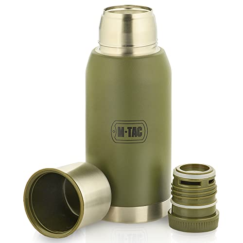 M-Tac Thermo Bottle Type 2 for Cold & Hot Beverages - Stainless Steel Leakproof Vacuum Insulated Flask (Olive, 25 oz)