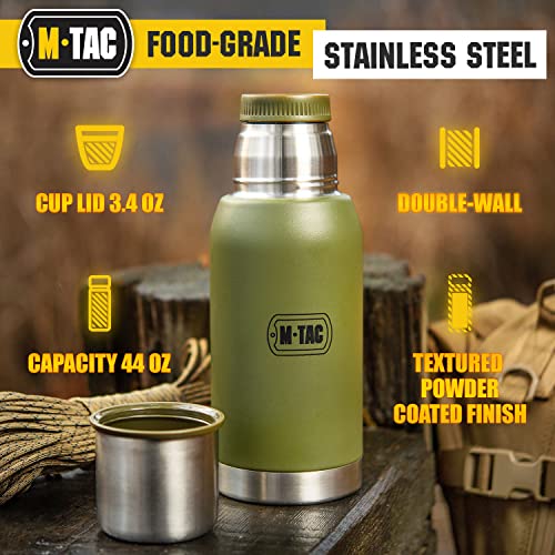 M-Tac Thermo Bottle Type 2 for Cold & Hot Beverages - Stainless Steel Leakproof Vacuum Insulated Flask (Olive, 25 oz)