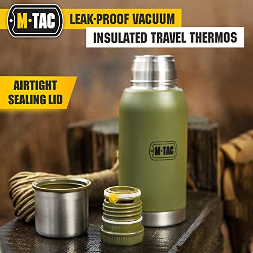 M-Tac Thermo Bottle Type 2 for Cold & Hot Beverages - Stainless Steel Leakproof Vacuum Insulated Flask (Olive, 25 oz)