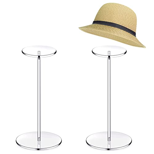 2 Pack 12 Inch Clear Acrylic Hat Stands for Display, Hat Display Rack Holder with Round Base