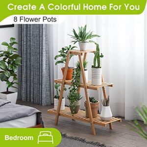 Plant Stand Indoor Bamboo Outdoor Tiered Plant Shelf 3 Tier 8 Potted Flower Holder Ladder Plant Rack For Multiple Table Plant Pot Stand For Balcony Window Garden Living Room Patio Triangle Plant Stands (3 Tier Natural)