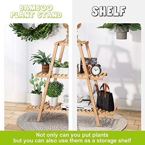 Plant Stand Indoor Bamboo Outdoor Tiered Plant Shelf 3 Tier 8 Potted Flower Holder Ladder Plant Rack For Multiple Table Plant Pot Stand For Balcony Window Garden Living Room Patio Triangle Plant Stands (3 Tier Natural)