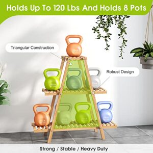 Plant Stand Indoor Bamboo Outdoor Tiered Plant Shelf 3 Tier 8 Potted Flower Holder Ladder Plant Rack For Multiple Table Plant Pot Stand For Balcony Window Garden Living Room Patio Triangle Plant Stands (3 Tier Natural)