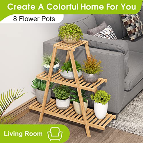 Plant Stand Indoor Bamboo Outdoor Tiered Plant Shelf 3 Tier 8 Potted Flower Holder Ladder Plant Rack For Multiple Table Plant Pot Stand For Balcony Window Garden Living Room Patio Triangle Plant Stands (3 Tier Natural)