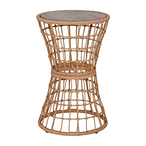 Flash Furniture Devon Indoor/Outdoor Rattan Rope Table - Natural Finish Polyethylene Rattan - Black Finished Engineered Wood Top - Fade and Weather Resistant