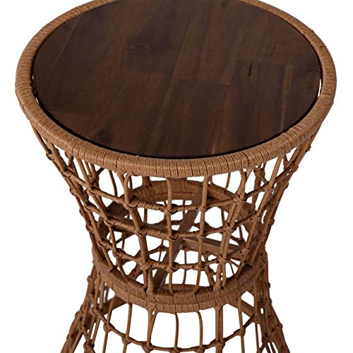 Flash Furniture Devon Indoor/Outdoor Rattan Rope Table - Natural Finish Polyethylene Rattan - Black Finished Engineered Wood Top - Fade and Weather Resistant