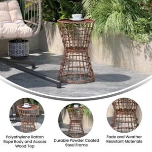 Flash Furniture Devon Indoor/Outdoor Rattan Rope Table - Natural Finish Polyethylene Rattan - Black Finished Engineered Wood Top - Fade and Weather Resistant