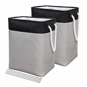 sursay products 2 pack sturdy laundry basket clothes hamper for bathroom, freestanding collapsible fabric canvas storage organizer with support rods & rope handles gray