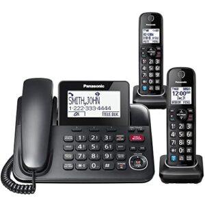 panasonic expandable corded phone system, bluetooth pairing for wireless headphones and hearing aids, smart call block, bilingual talking caller id, 2 handsets - kx-tgf892b (black)