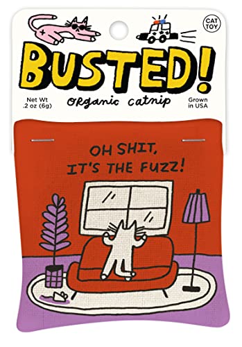 Blue Q Busted! Oh Shit, It's The Fuzz! Catnip Cat Toy. Premium Organic Catnip Grown in The USA, 100% Cotton Pouches, Kitty Graphics Sure to Delight Every Cat-Keeper.