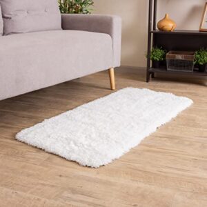 Super Area Rugs 2x4 Soft Modern Shaggy Rug for Living Room Bedroom Bathroom, Spa White 2' x 4'