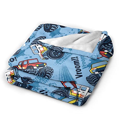 Perinsto Monster Truck Cars Pattern Throw Blanket Ultra Soft Warm All Season Decorative Fleece Blankets for Bed Chair Car Sofa Couch Bedroom 50"X40"