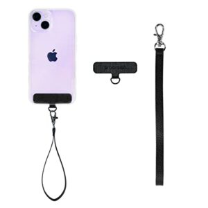 smartish phone wristlet - case clinger - universal iphone holder with detachable wrist strap loop - black vegan leather