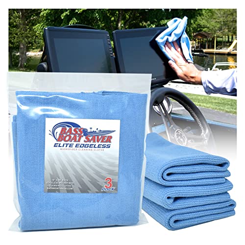 Bass Boat Saver Elite Edgeless Microfiber Cloths 3 Pack - 16" X 16" XL Scratchless Microfiber Cloths - Super Absorbent Marine Reusable Microfiber Towels