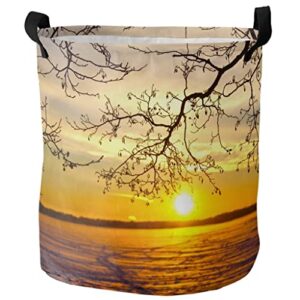 wpyyi sea sun sky sunset branches trees dirty laundry basket foldable home organizer basket clothing kids toy storage basket (color : a, size : large)