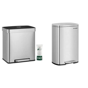 songmics 2 x 8 gal. dual compartment kitchen trash can, 15 trash bags included, silver ultb202e01 & 13.2 gal (50l) kitchen trash garbage can, with plastic inner bucket, hinged lid, soft closure