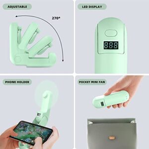 Mini Handheld Fan, Portable Fan 3 IN 1 2000mAh, Battery Operated Fan with LED Display as Phone Holder, Hand Fan USB Rechargeable for Outdoor Travel Camping-Green