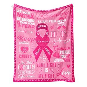 breast cancer gifts for women throw blanket, get well soon survivor gifts breast cancer pink soft blanket for women 50"x 60"