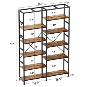 Monesti Bookshelf, 5 Tier Bookcase with 6 Hooks, Book Shelf for Bedroom, Living Room, Kitchen, Study and Home Office(Rustic Brown).