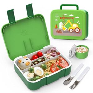 lehoo castle bento lunch box for kids, 1250ml lunch box for boys with 5 compartments, kids lunch container with utensil - included spoon, fork, sauce jar, microwave and dishwasher safe