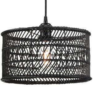 hoonex rattan chandelier, rattan light fixture ceiling, 12.4" wicker pendant light for dining room bedroom kitchen island, black