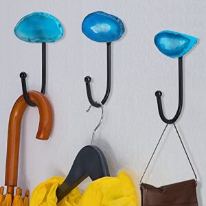 Agate Wall Hooks for Hanging, Decorative Wall Hook, Coat Hooks Wall Mounted Hat Hooks for Wall, Key Hooks Heavy Duty J Hooks for Purse Bag Towel (Blue 3 Pack)