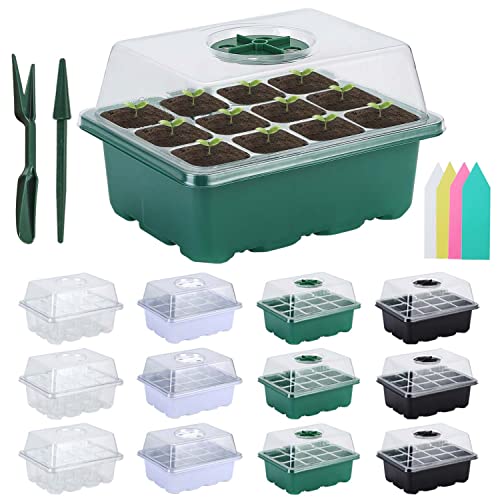 Evanda 12 Packs Seed Starter Tray Seedling Kits, Organic Germination Plant Starter Trays, with Lids Humidity Adjustable, for Greenhouse Grow Germination Seeds Growing Starting