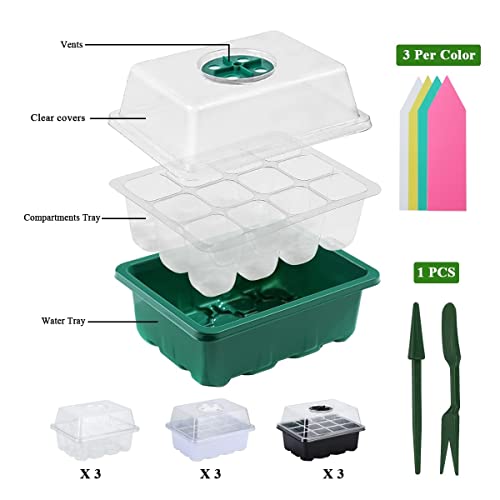 Evanda 12 Packs Seed Starter Tray Seedling Kits, Organic Germination Plant Starter Trays, with Lids Humidity Adjustable, for Greenhouse Grow Germination Seeds Growing Starting