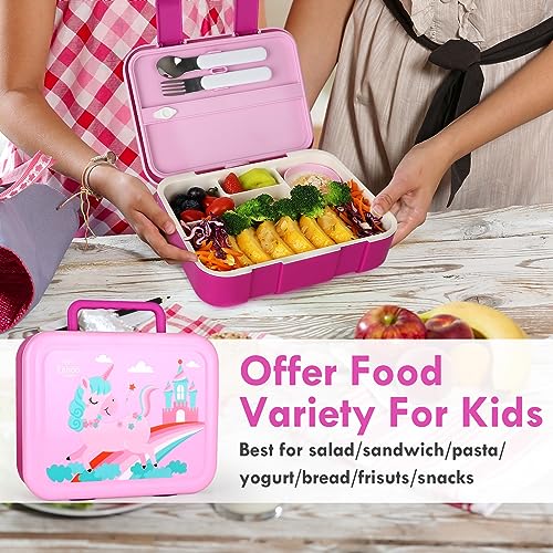 Lehoo Castle Bento Lunch Box for Kids with 5 Compartments,1250ml Lunch Containers with Sauce Jar, Spoon&Fork, Durable, Leak Proof, BPA-Free and Food-Safe Materials (Pink)