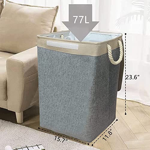 Laundry Basket with Lid & Inner Liner Bag Collapsible Stand Large Hamper for Bedroom Bathroom Dorm, Toys Clothing Organization 76L (Grey)